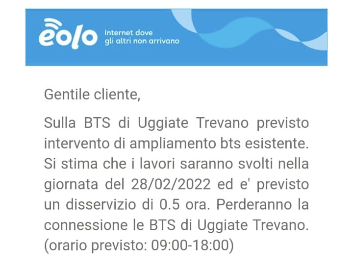 Ampliamento BTS Eolo Uggiate Trevano - FibraClick Forum