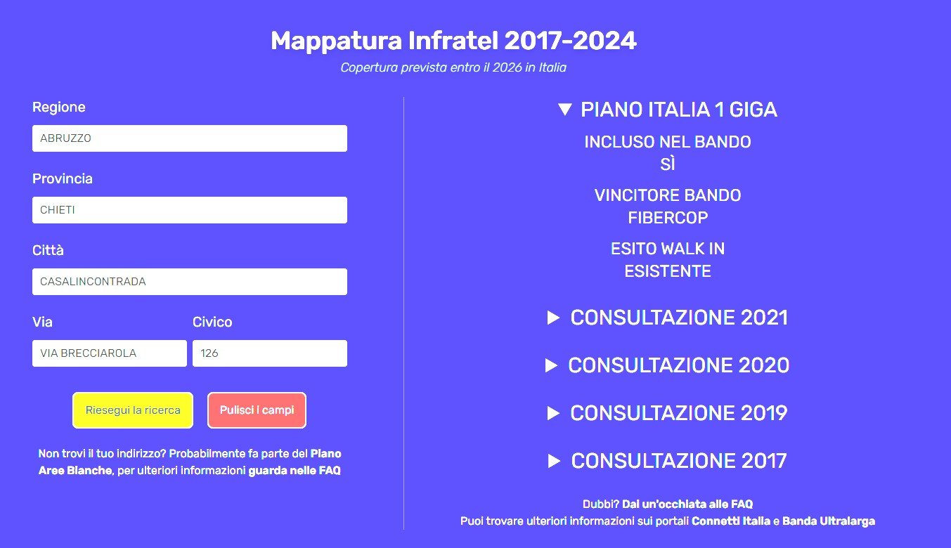 Esito Mappatura Infratel " Walk in : Ignoto " - FibraClick Forum