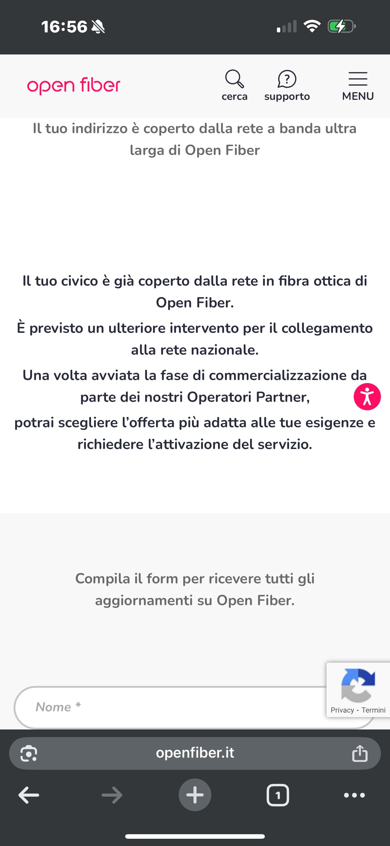 Aggiornamento stato openfiber su indirizzo civico - FibraClick Forum